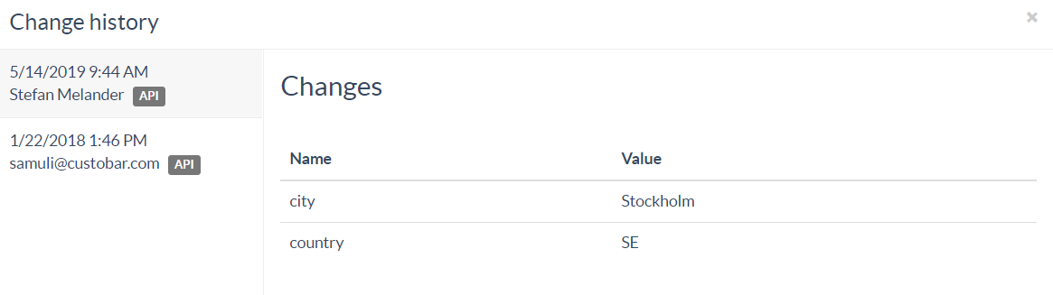 Customer change history