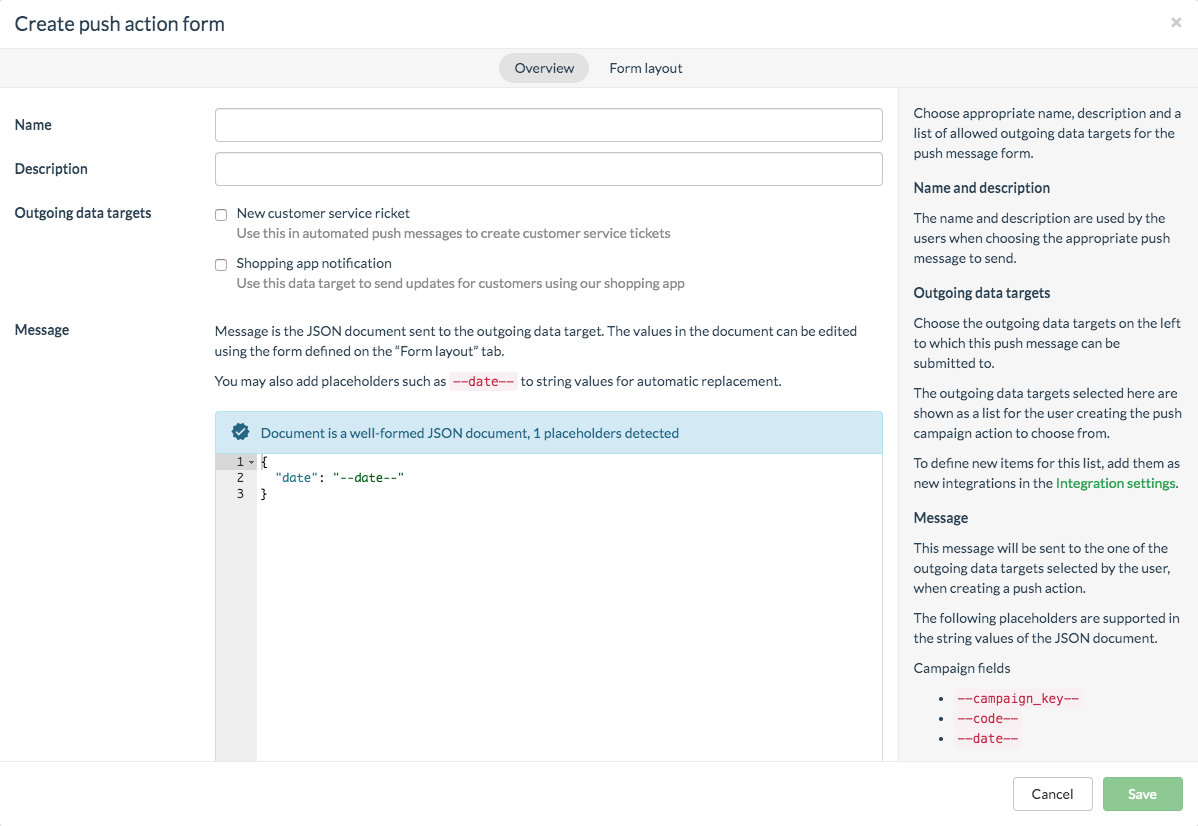 How to set up a push action