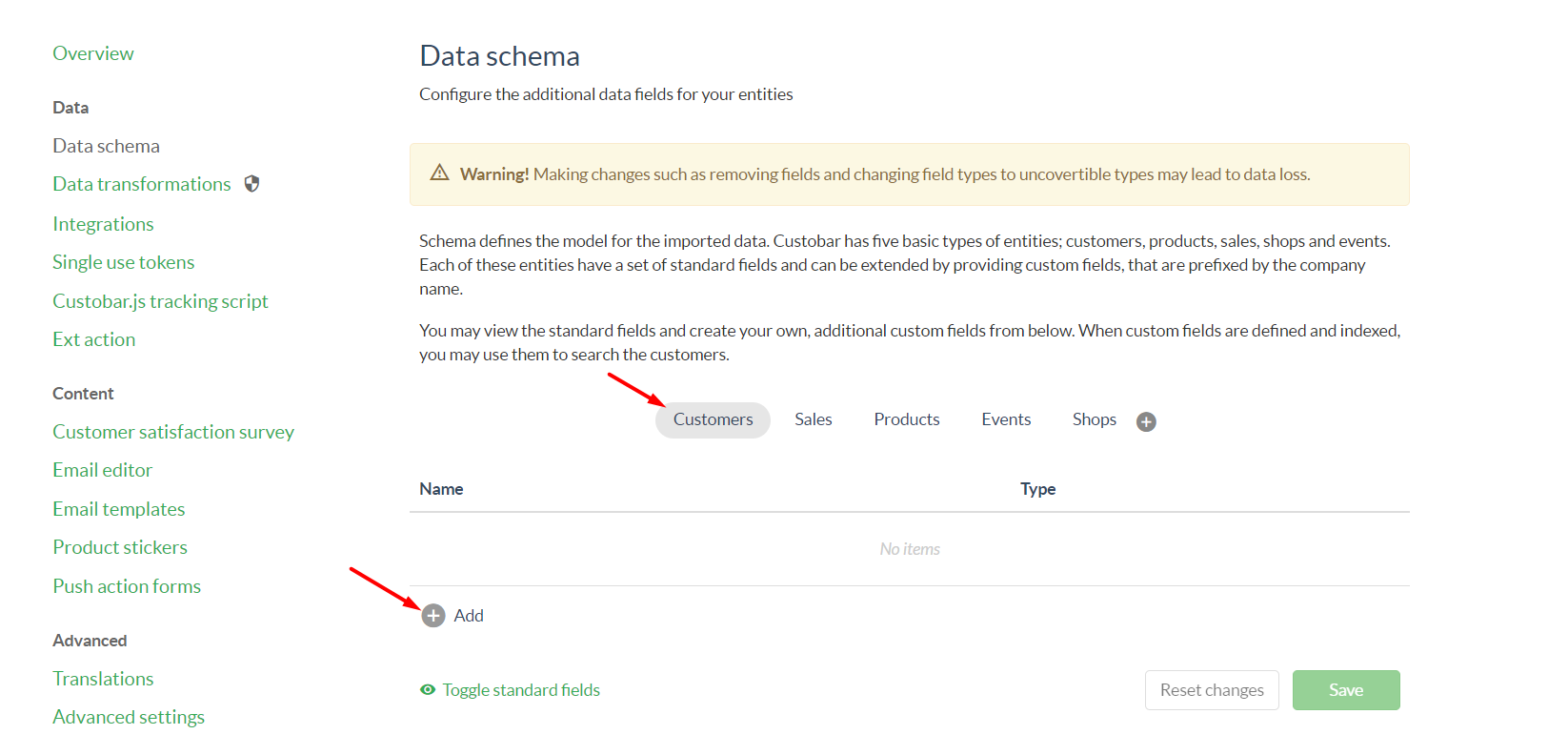 Data schema configuration